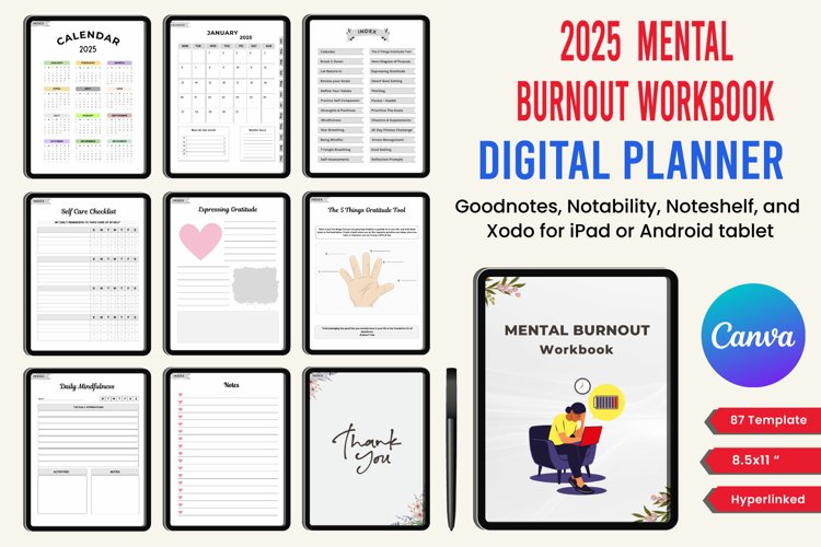 2025 Mental Burnout Workbook Digital Planner