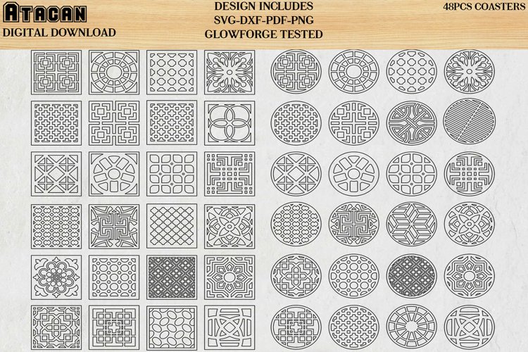 48 Coaster Svg Bundle, Round Square costers laser cut 618