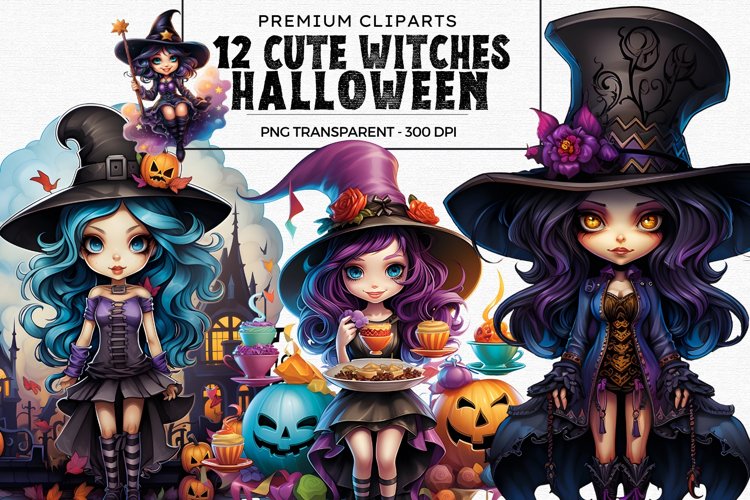 12 Cute Halloween Witch PNG Clipart