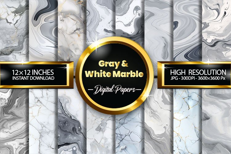 Gray and White Marble Digital Papers, Marble Pattern