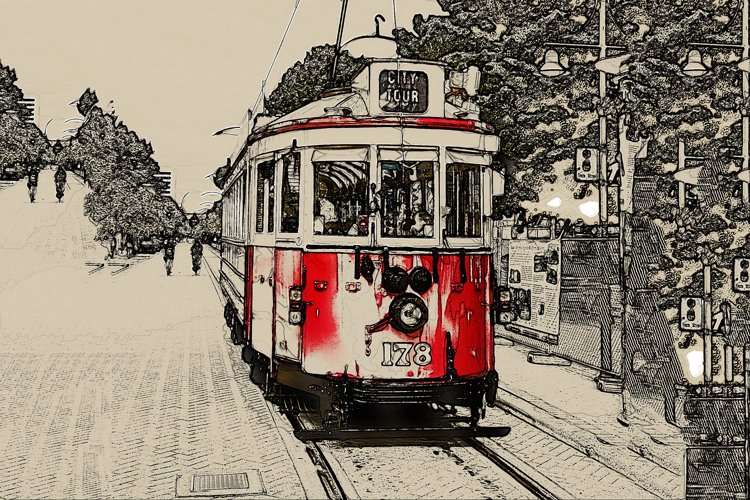 Old Trams Printable Graphics Pack#13 illustration JPG 300dpi