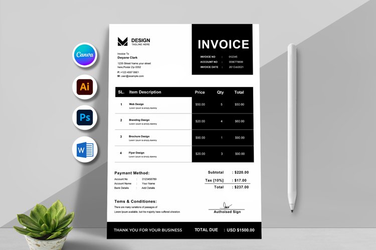 Project Invoice Layout Set with Black Sidebar