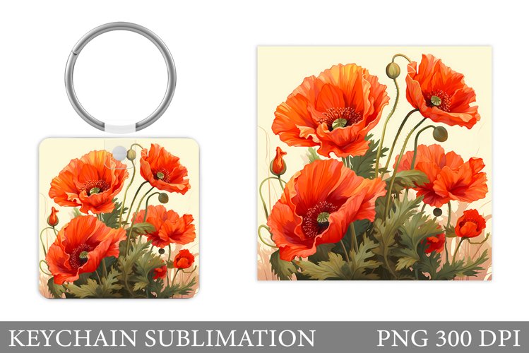 Poppies Flowers Keychain. Flowers Keychain Design