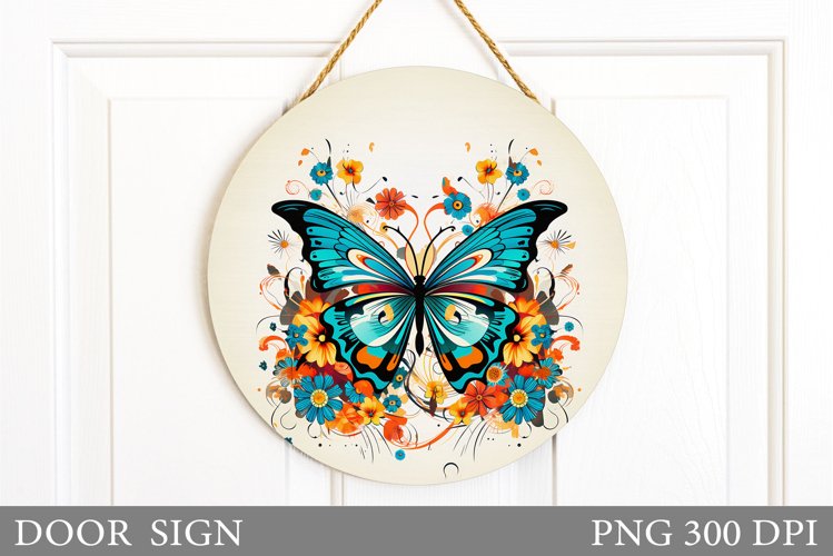Butterfly Door Sign Sublimation. Flowers Door Sign (3790388)