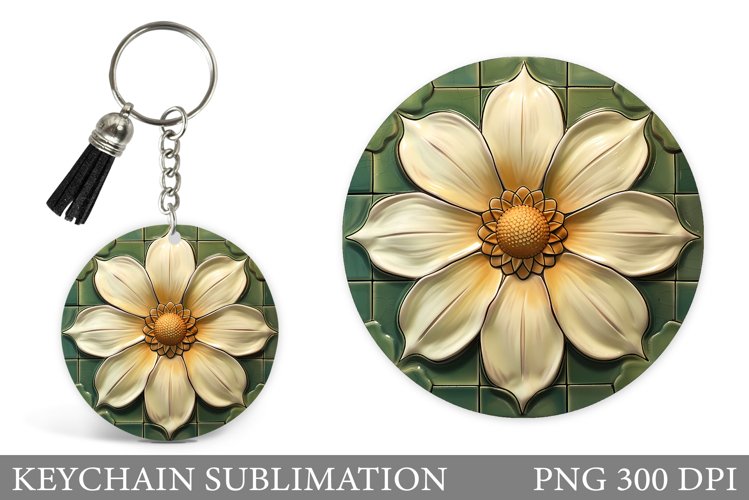 Daisy Flowers Keychain Design. Flowers Round (3895872)