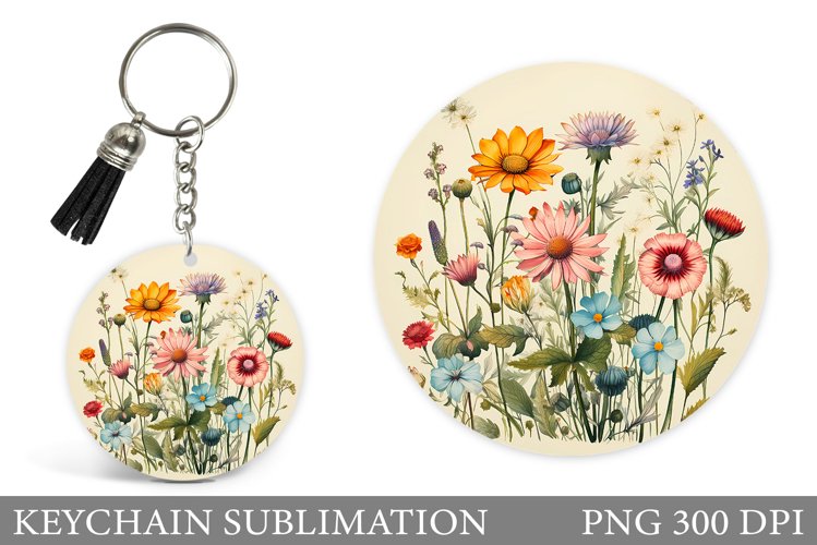 Wildflowers Keychain Design. Round Keychain (3856431)