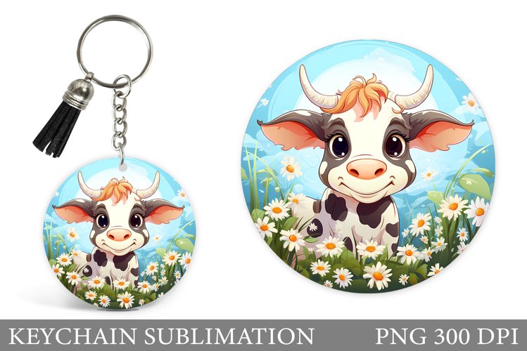 Cute Cow Keychain Design. Cute Cow Sublimation (3856600)