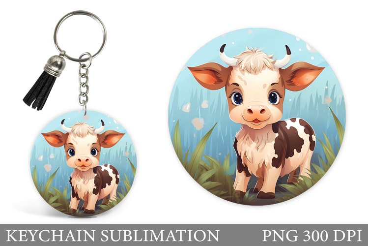 Cute Cow Keychain Design. Cow Keychain Sublimation (3856605)
