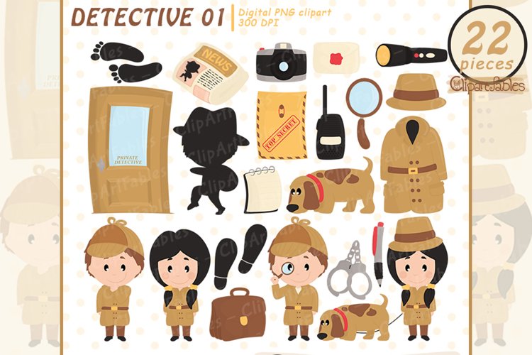 Cute DETECTIVE clipart, Investigation, Secret agent -INSTANT (300470 ...