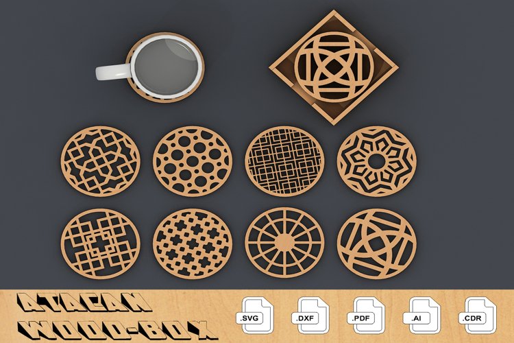 Drink Coaster Trivet Templates Vector SVG DXF Files 90