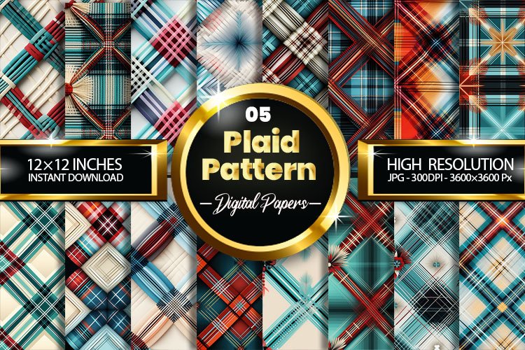Plaid Seamless Pattern Digital Papers V5, Plaid Pattern