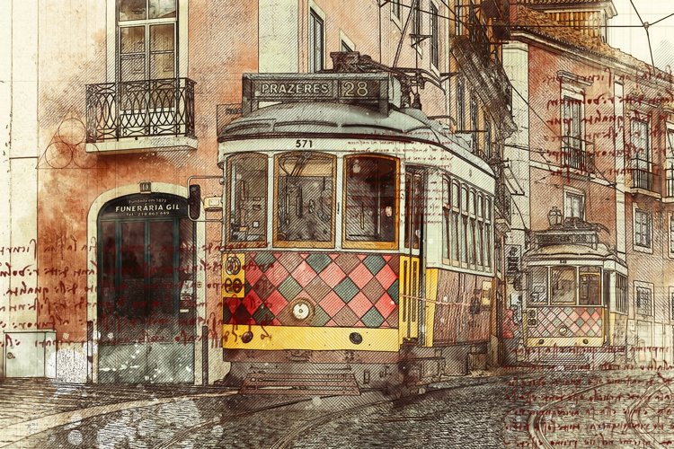 Old Trams Printable Graphics Pack# 02illustration JPG 300dpi