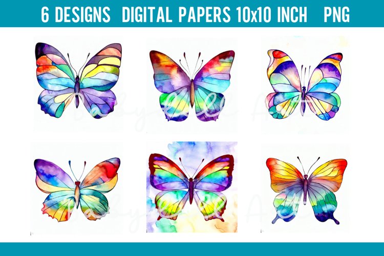 Watercolor Rainbows Butterfly Backgrounds | Digital Papers