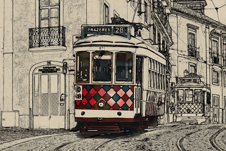 Old Trams Printable Graphics Pack#14 illustration JPG 300dpi