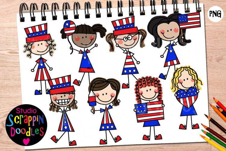 Doodle Girls 4th of July Clip Art