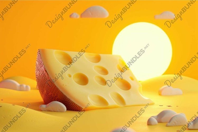 Surreal cheese landscape with sun and clouds