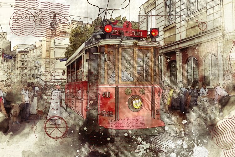 Old Trams Printable Graphics Pack# 03illustration JPG 300dpi