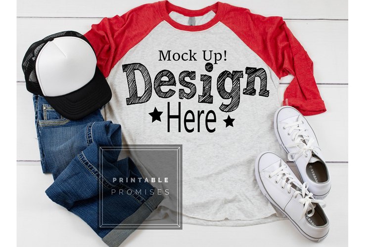 Next Level 6051 Red Raglan Mockup Shirt Street Style Mockup