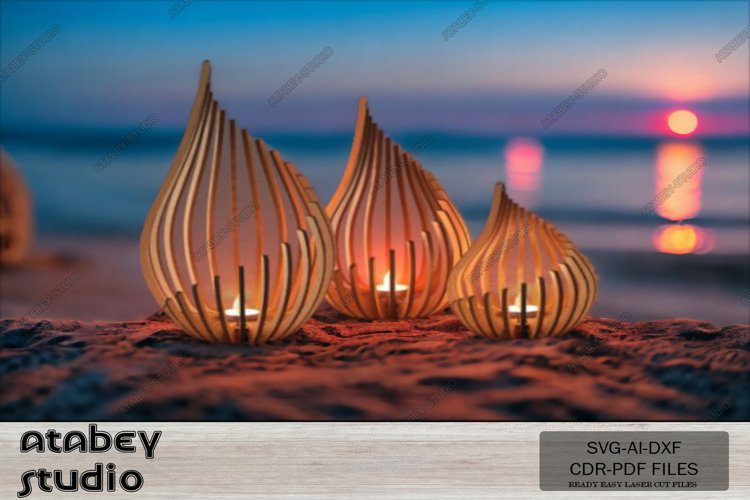 Sleek Flame-Inspired Tealight Holders - Elegant Laser Cut