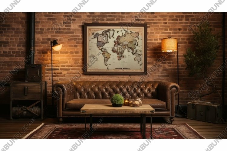 leather rustic interior with poster