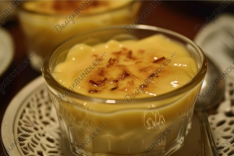 Creamy custard dessert in glass bowl