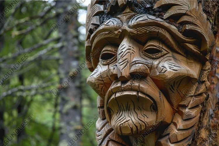 Wooden sculpture of a human face representing the art of woo