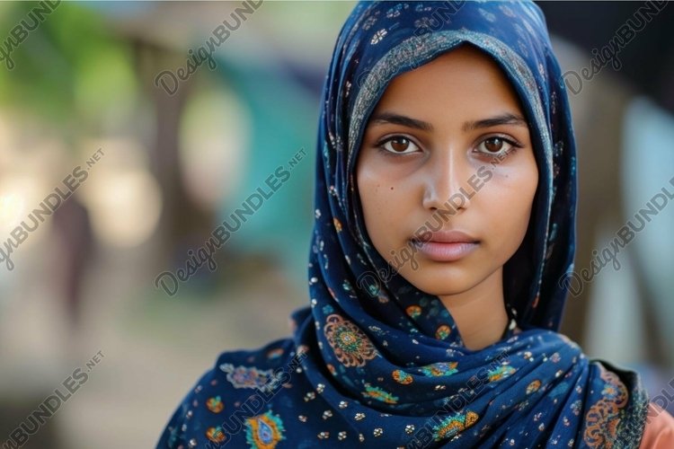 Serene young woman with traditional headscarf