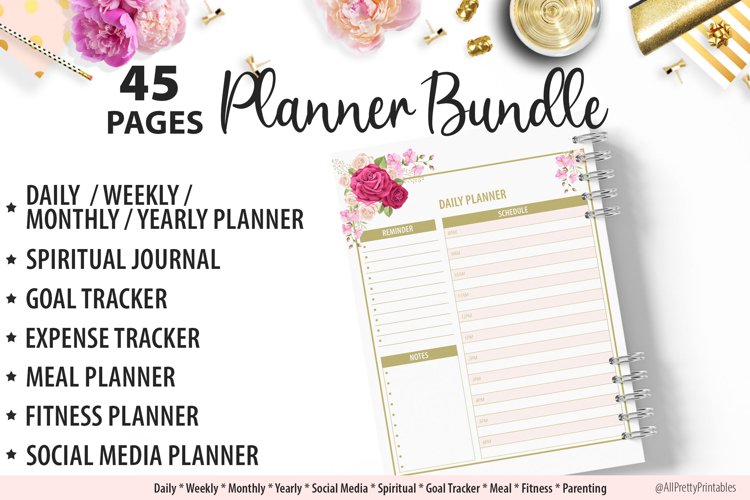 Beautiful Floral Planner Bundle (776678) | Digital | Design Bundles
