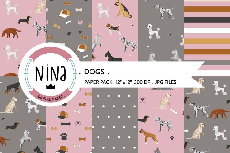 Dogs digital paper pack, Wrapping paper dogs, dog patterns (296140 ...