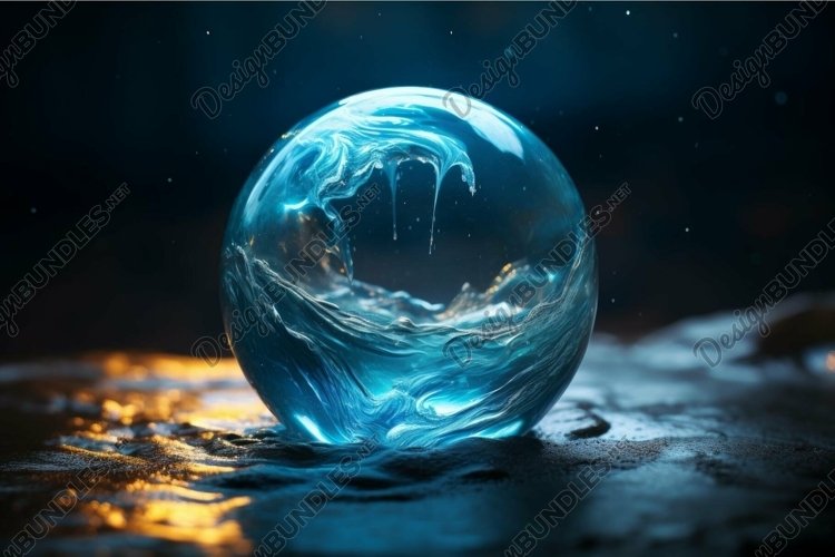 Mystical blue energy orb on dark surface
