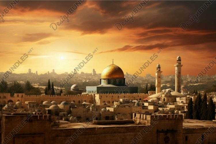 Sunset over the dome of the rock in jerusalem