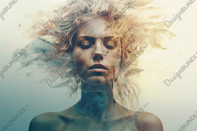 Ethereal woman with abstract watercolor effect