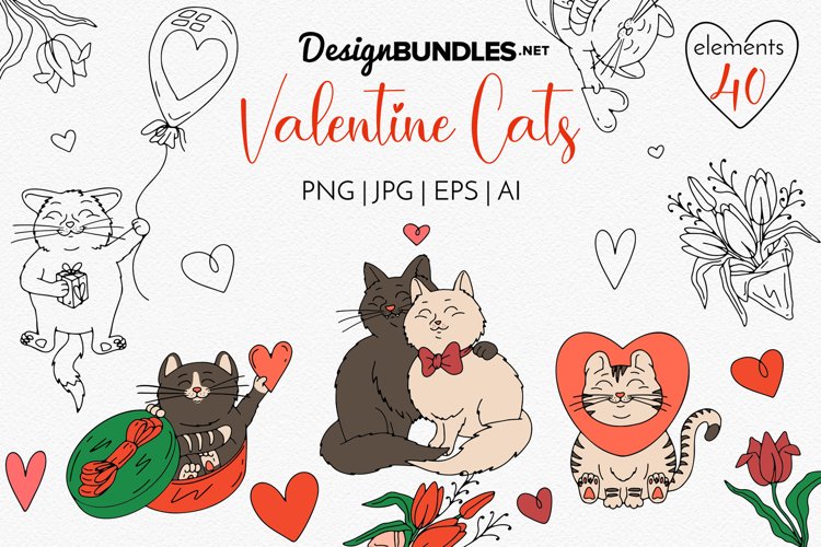 Valentine's Day Cats Clipart & Patterns | Valentines Animals