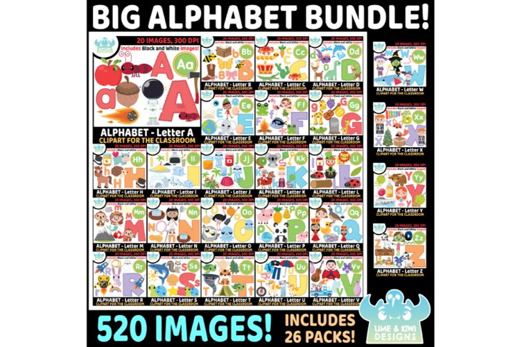 Big Alphabet Letter Clipart Bundle - Lime and Kiwi Designs