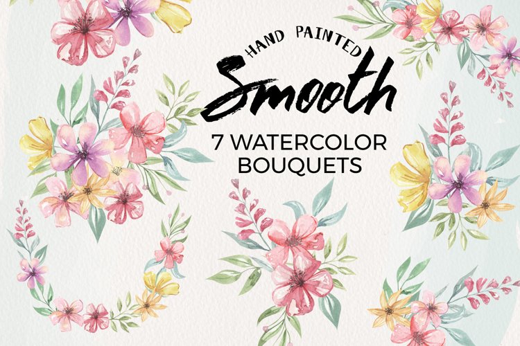 Smooth Florals 7 Bouquets Watercolor Pastels Pink Delicate