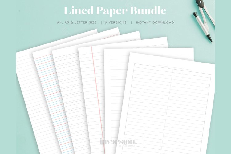 Printable Lined Paper Bundle 6 Versions