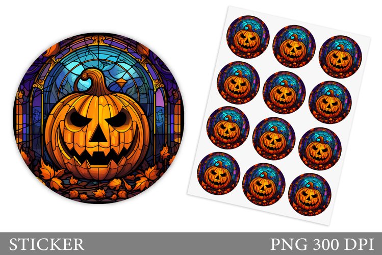 Scary Pumpkin Sticker Design. Stained Glass Pumpkin Sticker