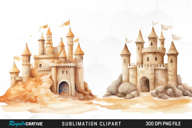 Watercolor Sandcastle Sublimation Art Clipart