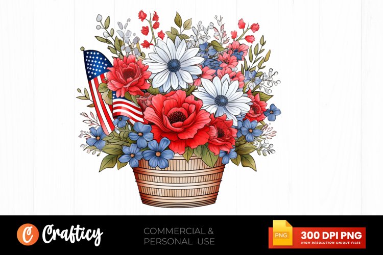 Watercolor Patriotic Flowers Clipart