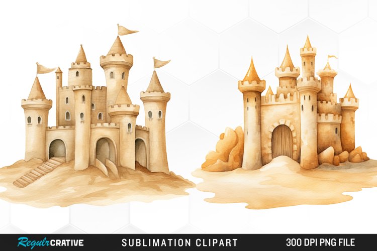 Watercolor Sandcastle Sublimation Art Clipart