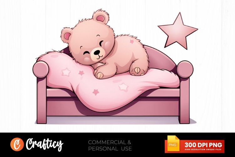 Watercolor Pink Sleepy Teddy Bear Clipart