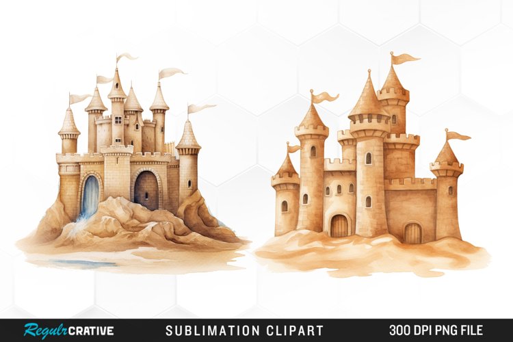 Watercolor Sandcastle Sublimation Art Clipart