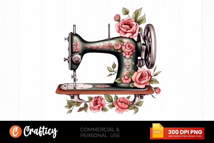 Vintage Rose Sewing Machine Clipart