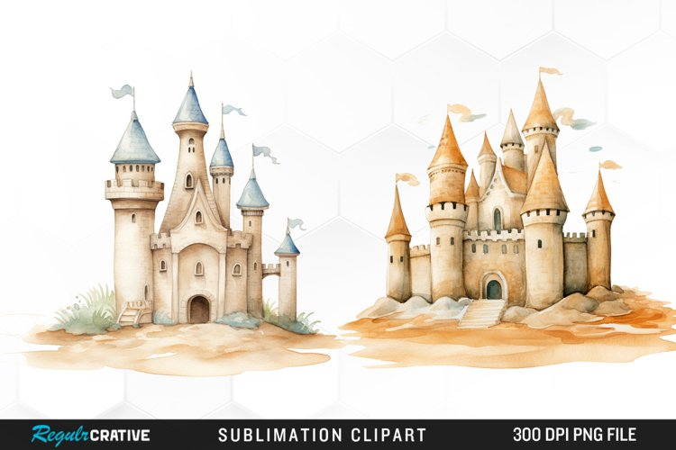Watercolor Sandcastle Sublimation Art Clipart