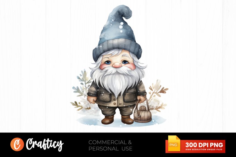 Winter Gnome Watercolor Clipart PNG