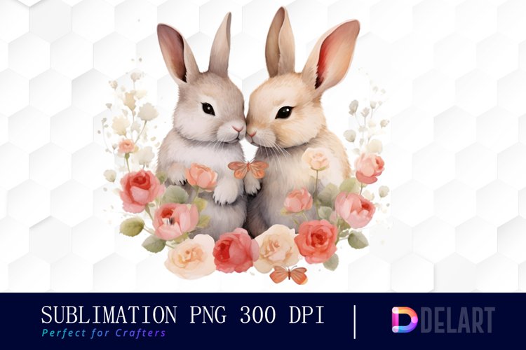 Watercolor Valentine Rabbit Clipart, Sublimation Art