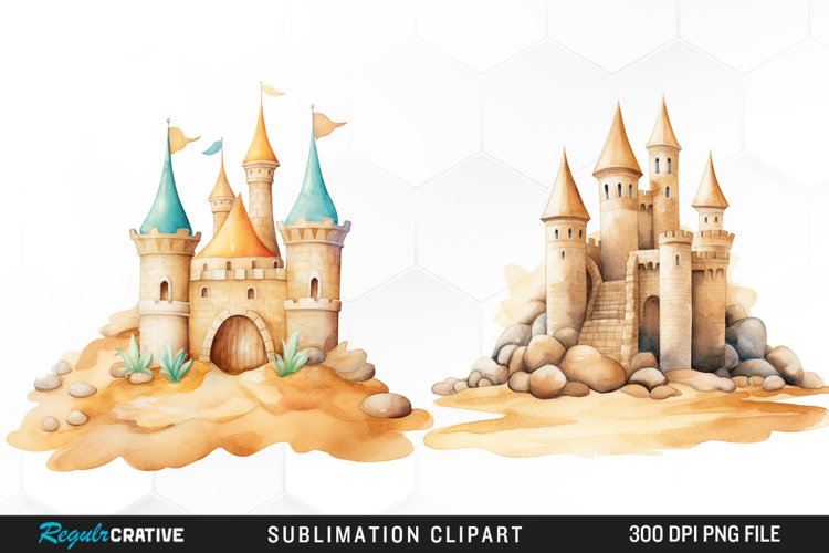 Watercolor Sandcastle Sublimation Art Clipart