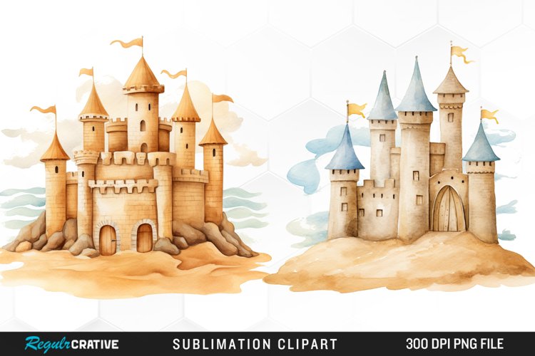 Watercolor Sandcastle Sublimation Art Clipart