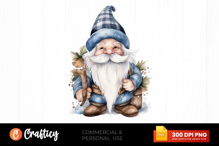 Winter Gnome Watercolor Clipart PNG