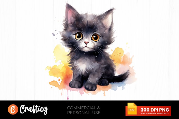 Watercolor Cute Cat Clipart